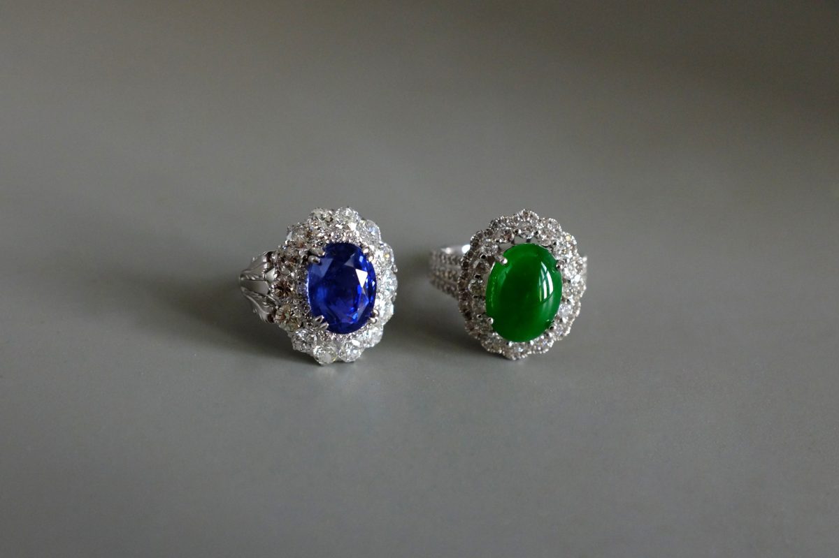 Translucent Jade Halo Diamond Ring 18k | Gem Gardener