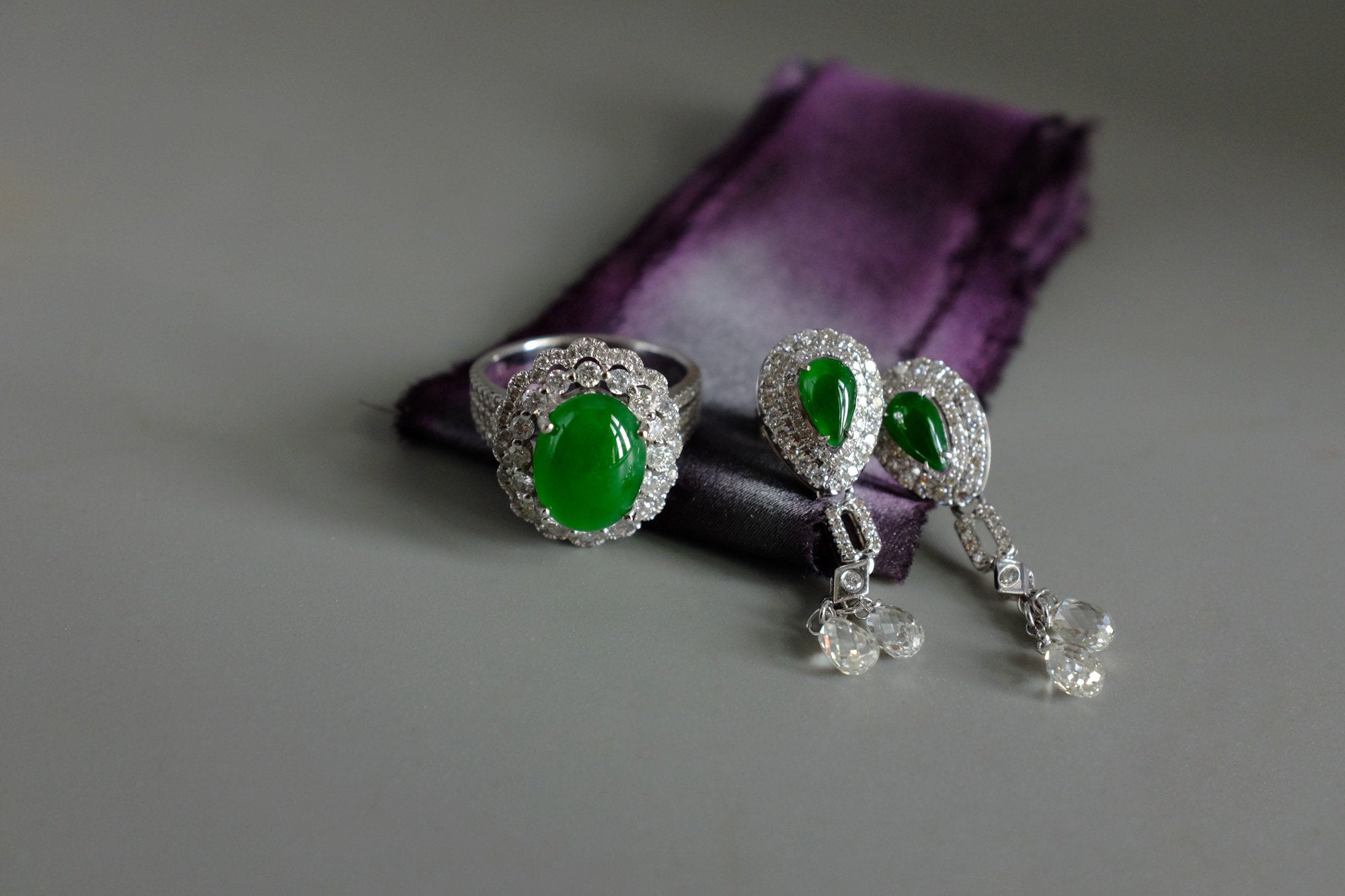 Translucent Jade Halo Diamond Ring 18k | Gem Gardener