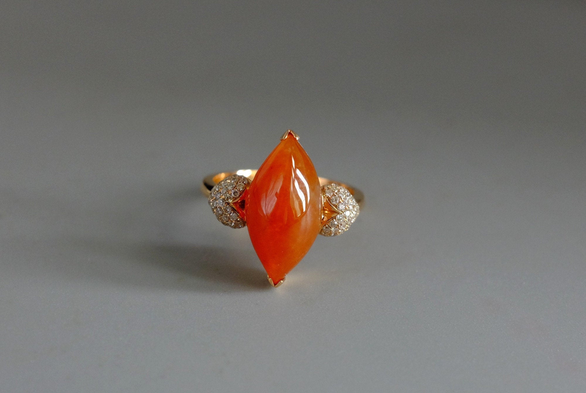 18k Marquise Red Jade Ring Vintage | Gem Gardener