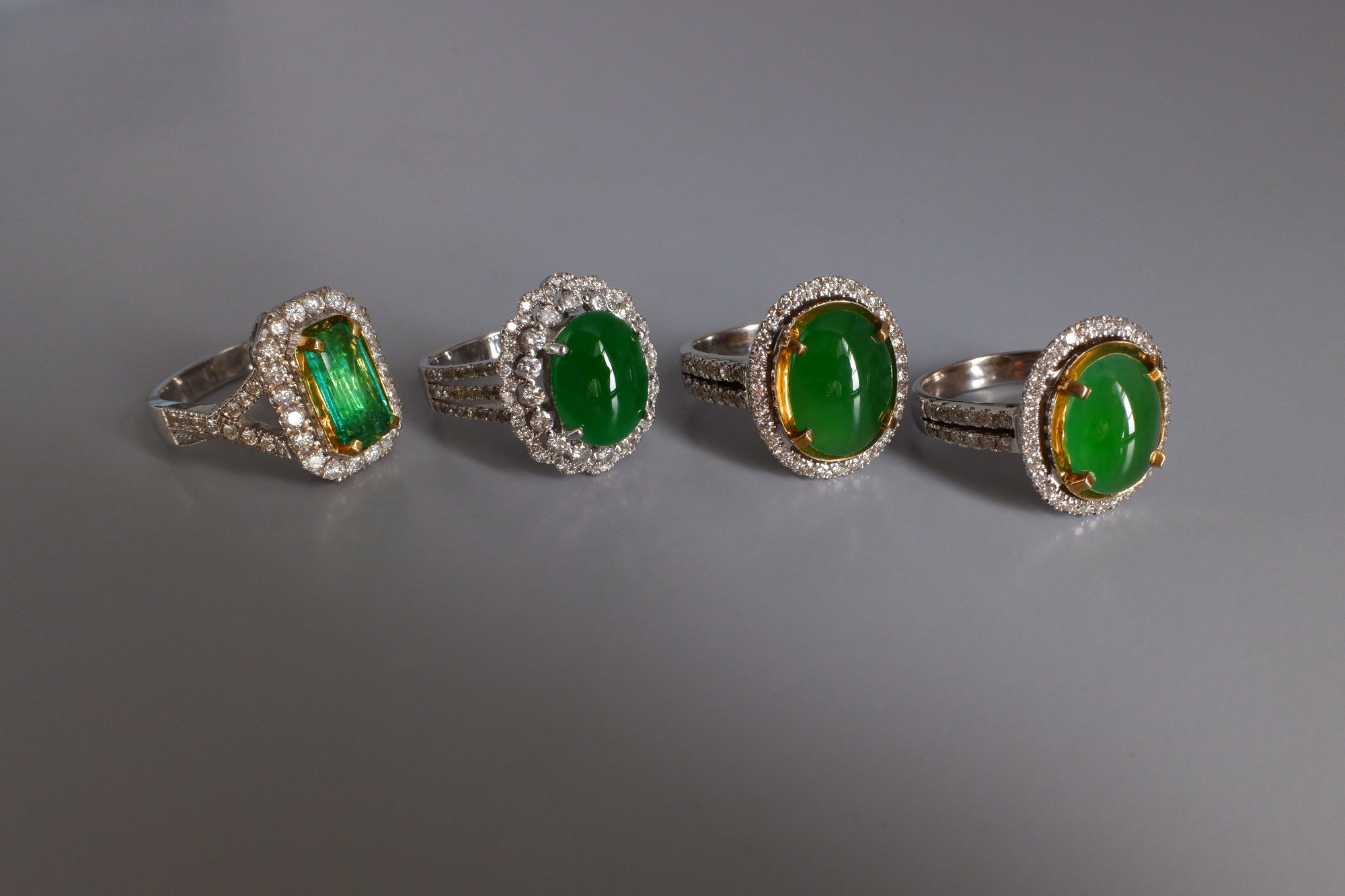 Translucent Jade Halo Diamond Ring 18k | Gem Gardener