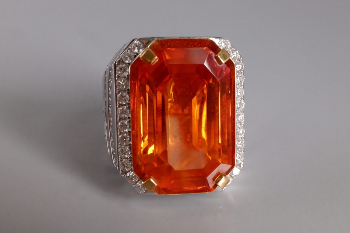 27ct Orange Sapphire Emerald Cut Ring Men | Gem Gardener