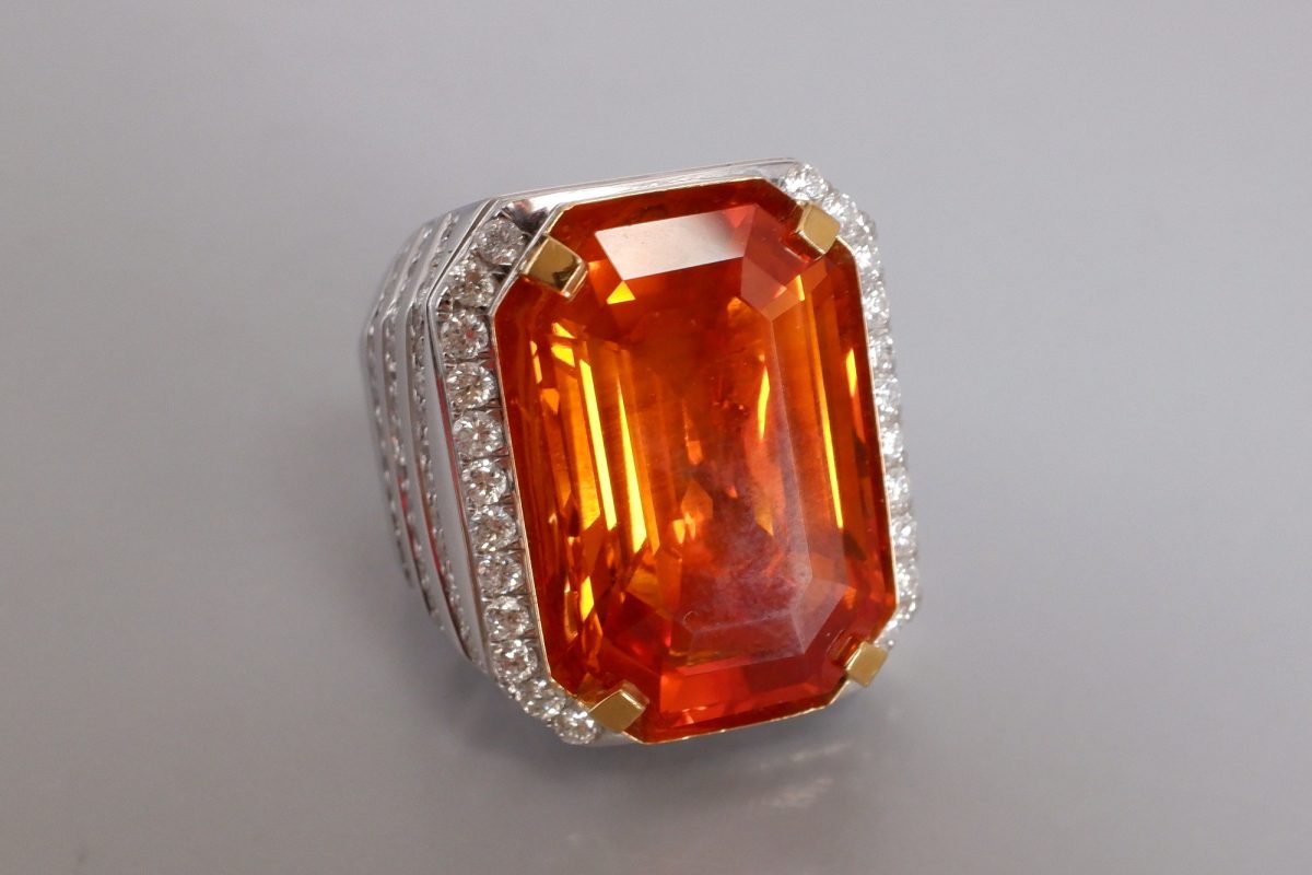 27ct Orange Sapphire Emerald Cut Ring Men | Gem Gardener
