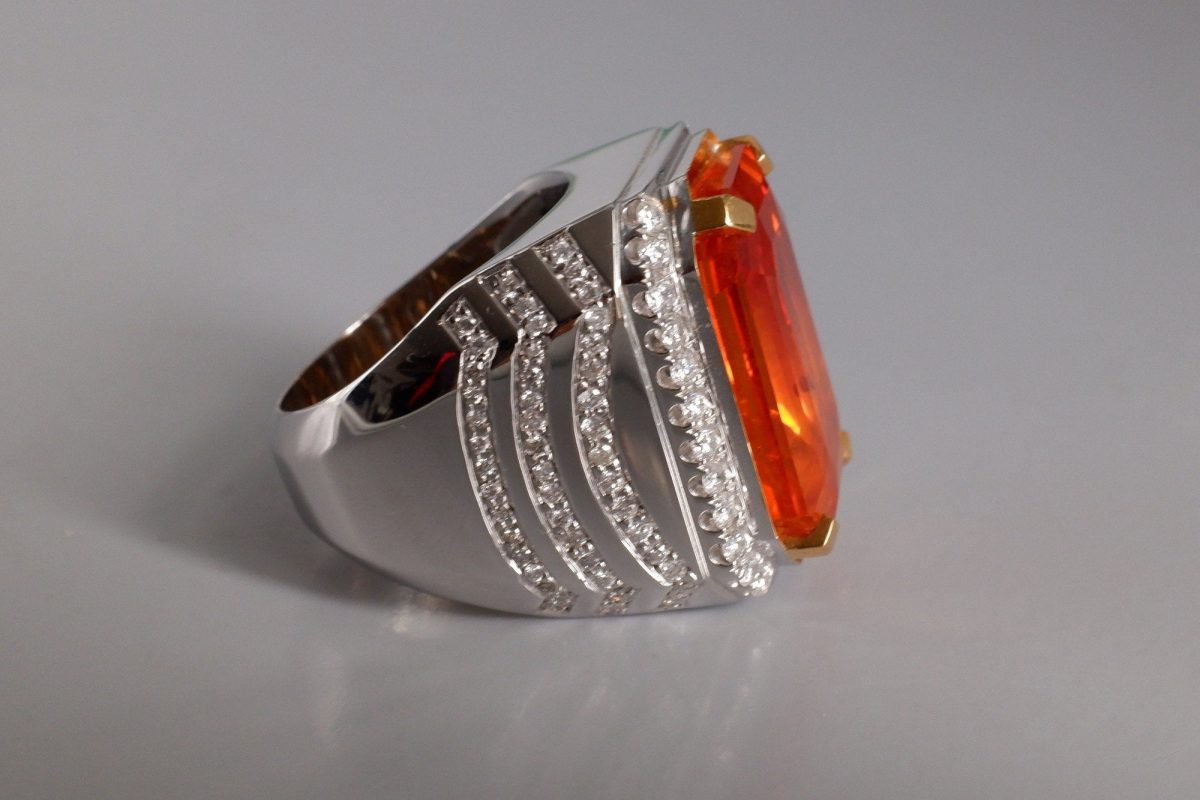 27ct Orange Sapphire Emerald Cut Ring Men | Gem Gardener