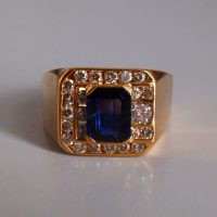Blue Sapphire Diamond Pinky Ring Men 18k Vintage | Gem Gardener