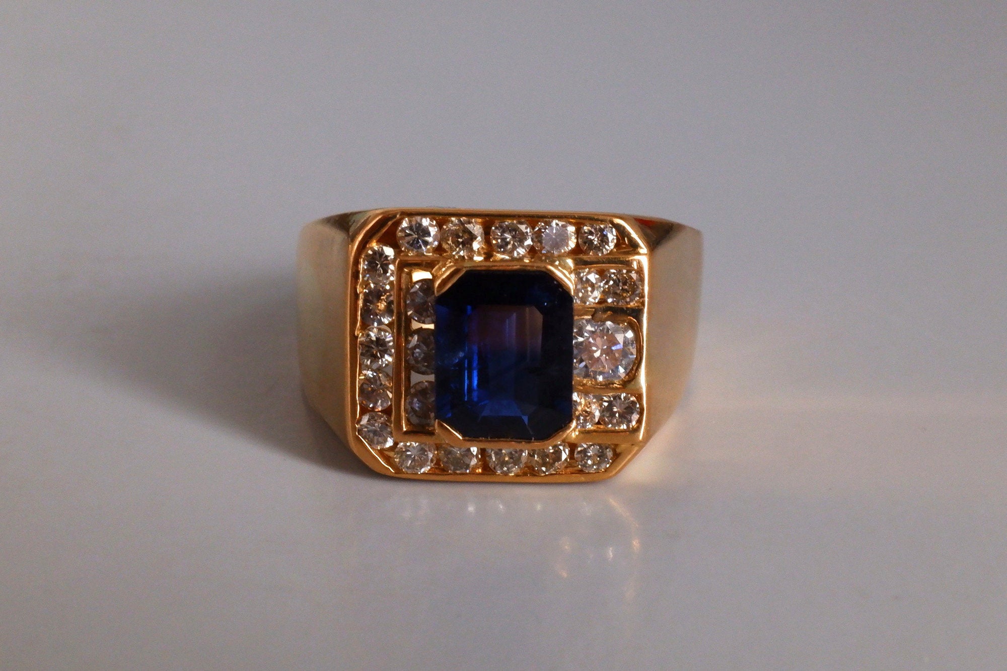 Blue Sapphire Diamond Pinky Ring Men 18k Vintage | Gem Gardener