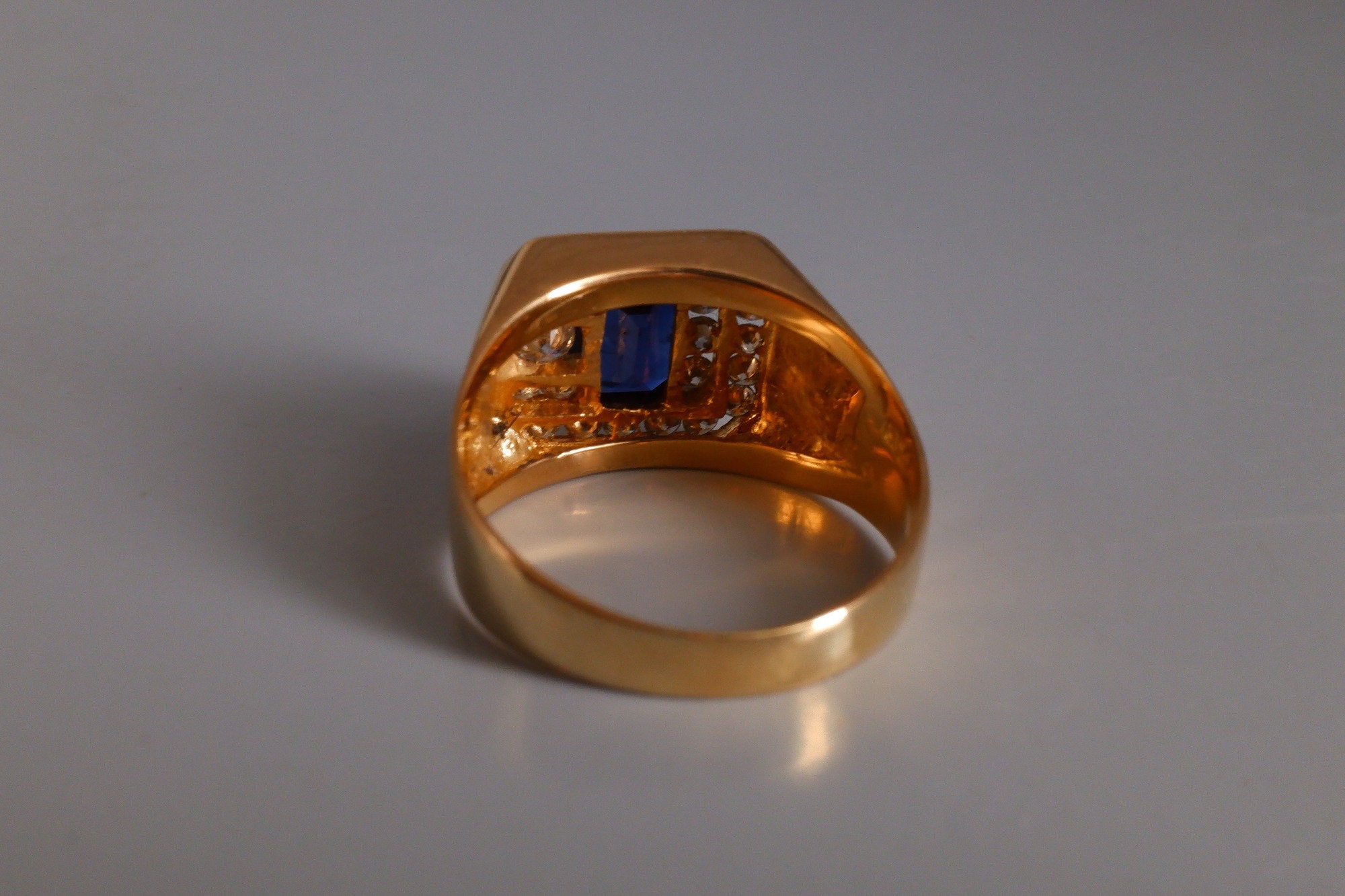 Blue Sapphire Diamond Pinky Ring Men 18k Vintage | Gem Gardener