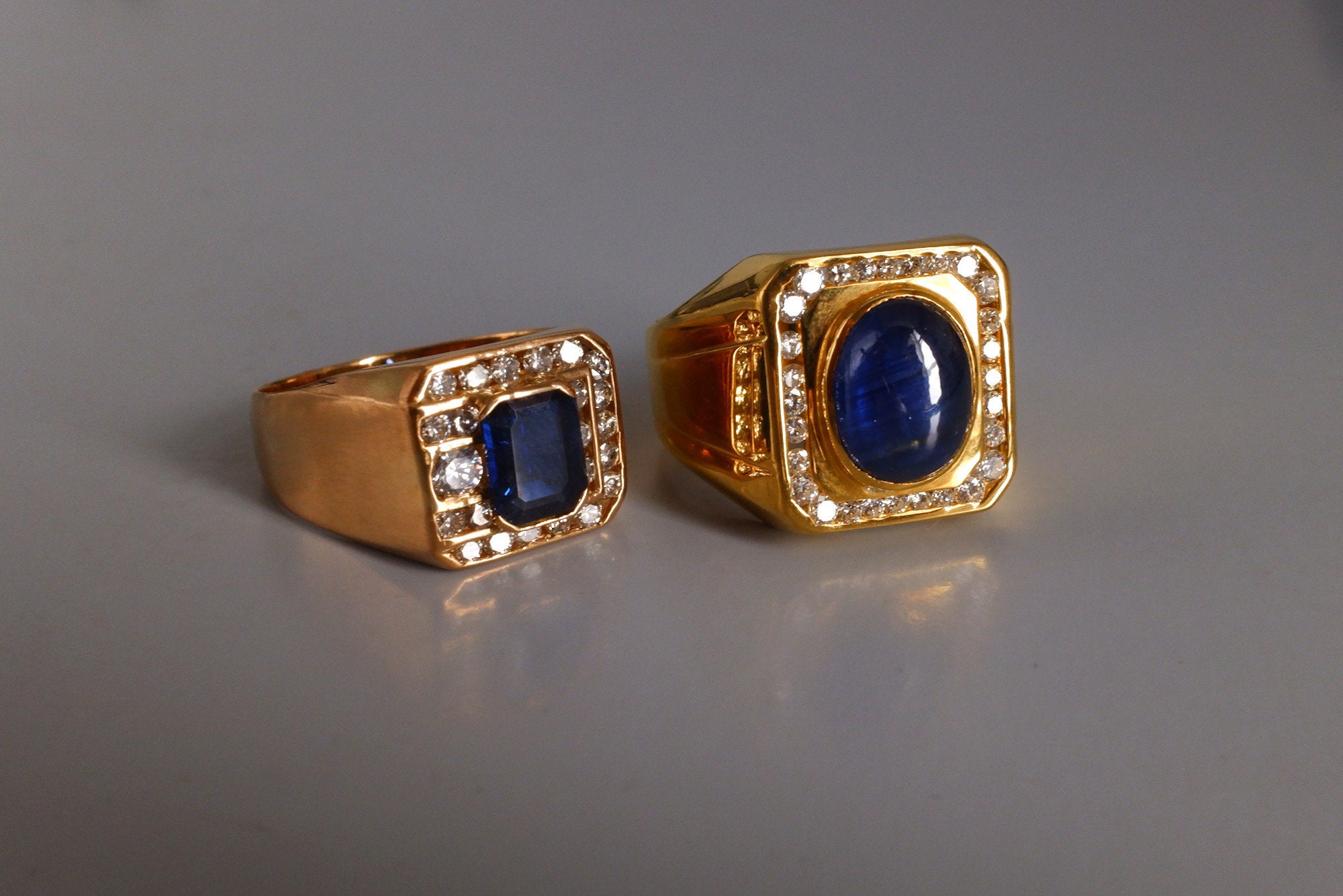 Blue Sapphire Diamond Pinky Ring Men 18k Vintage | Gem Gardener