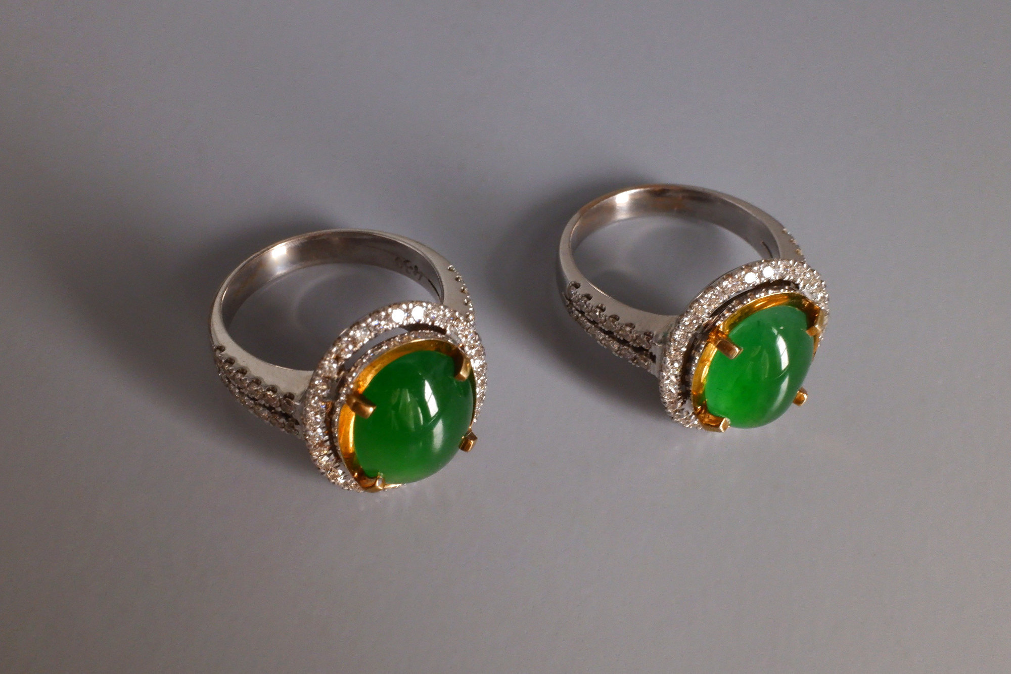PAIR Jadeite Jade Cabochon Ring 18k Vintage | Gem Gardener