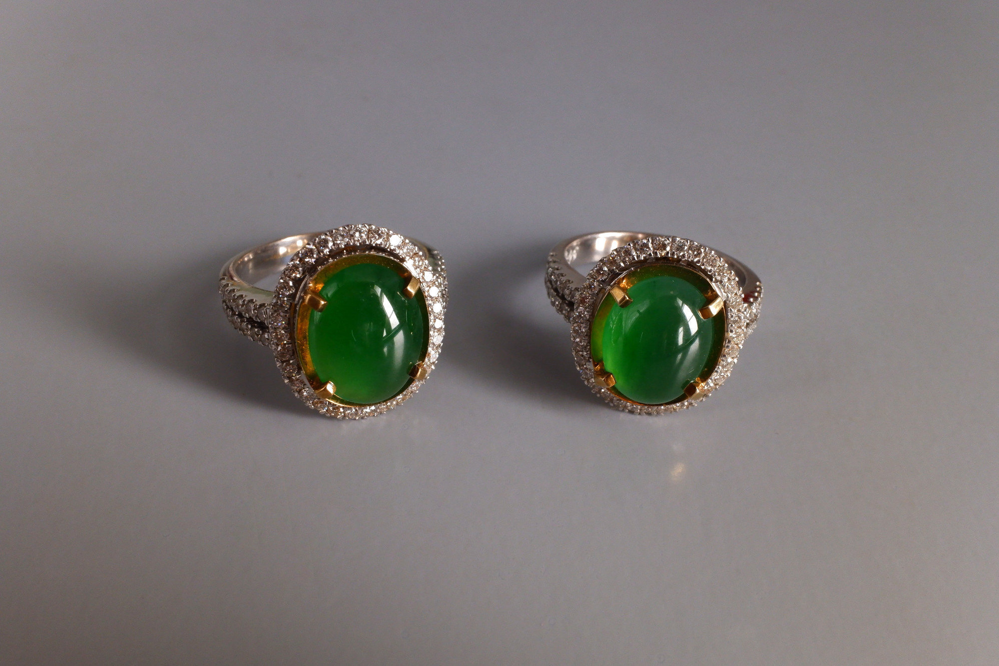 PAIR Jadeite Jade Cabochon Ring 18k Vintage | Gem Gardener