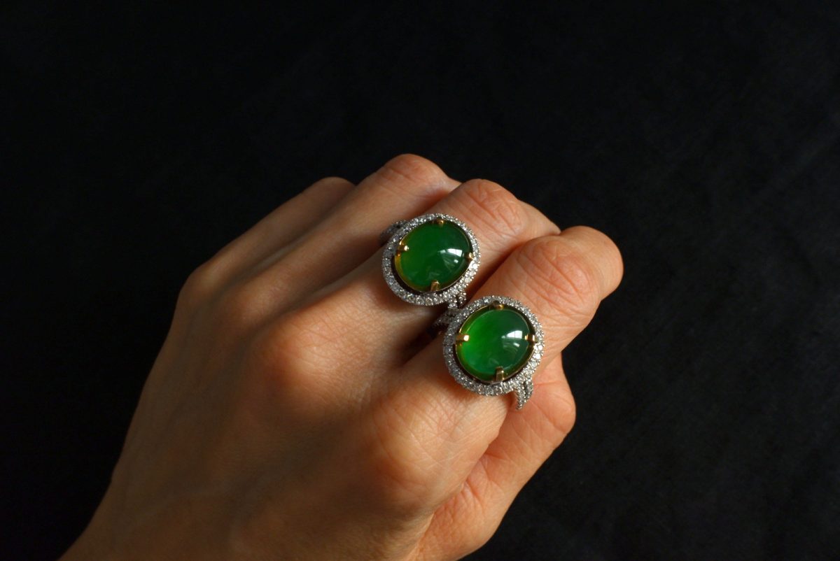 PAIR Jadeite Jade Cabochon Ring 18k Vintage | Gem Gardener