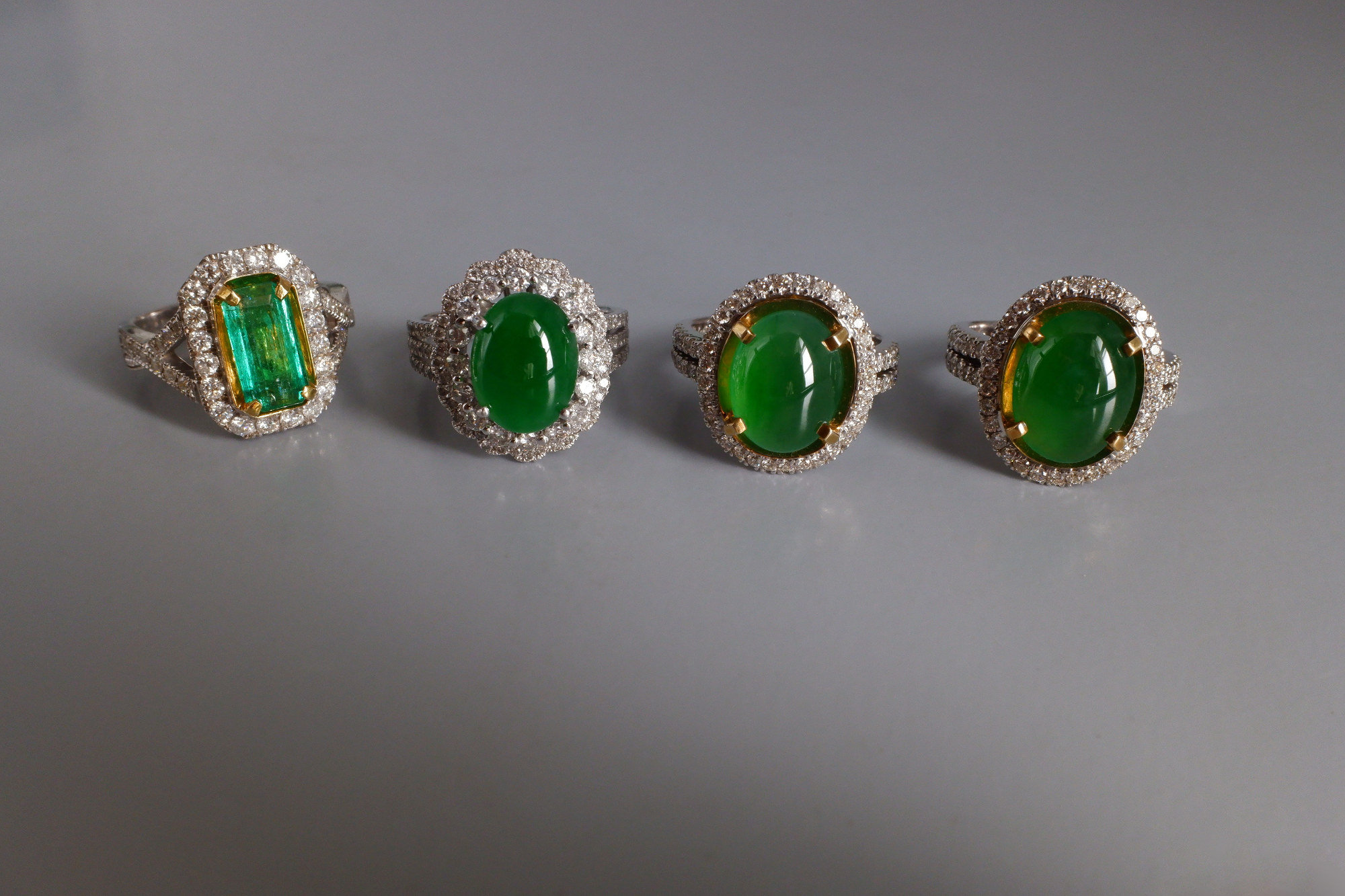 PAIR Jadeite Jade Cabochon Ring 18k Vintage | Gem Gardener