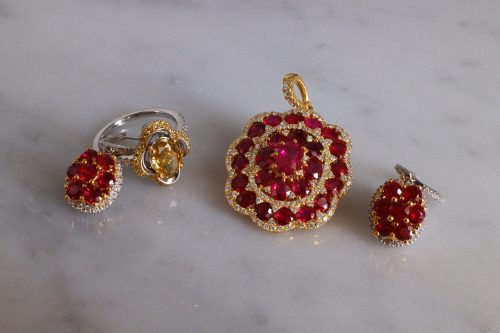 Vivid Ornate Red Ruby Pendant Necklace 18k | Gem Gardener