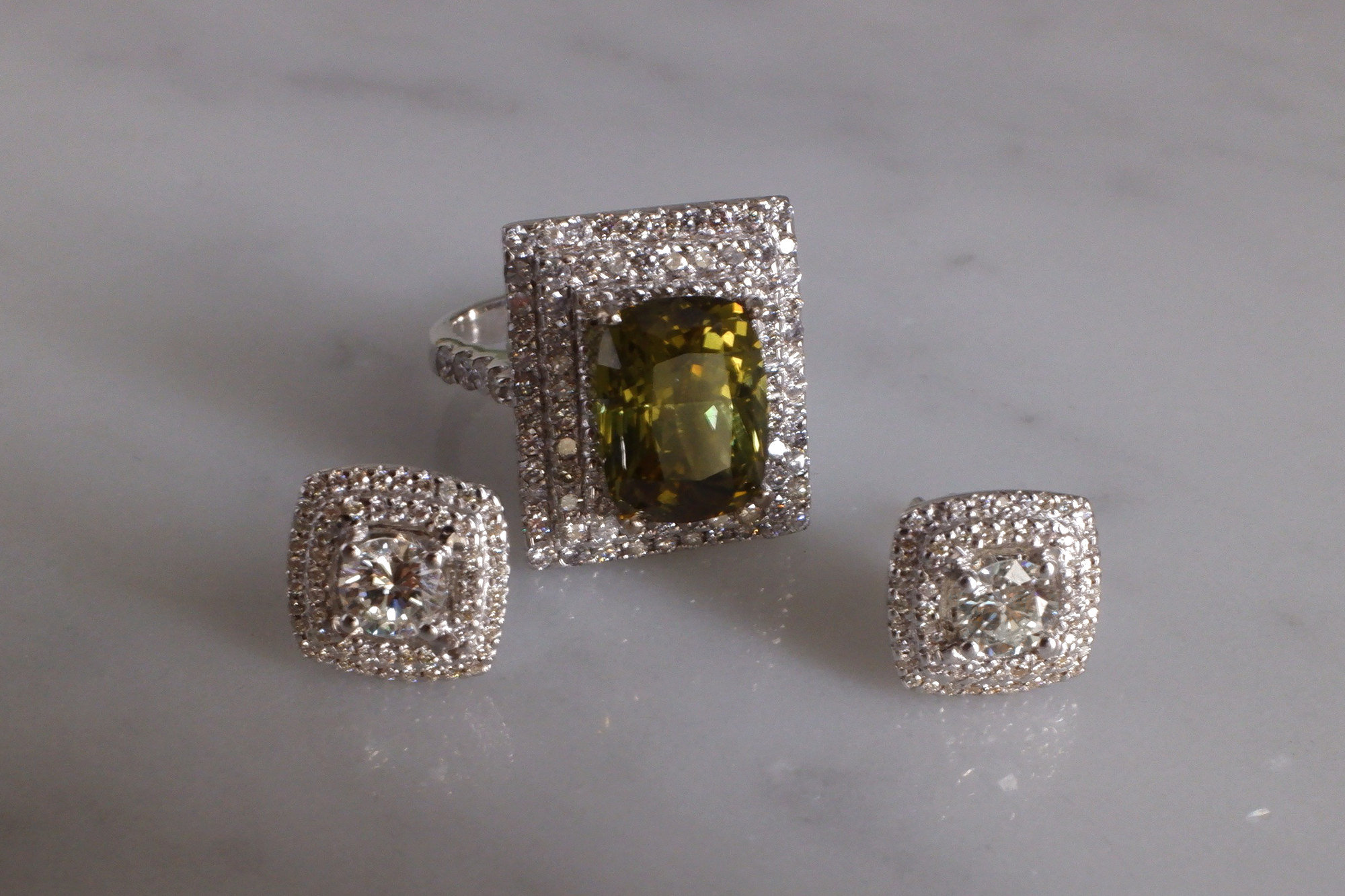 Square Diamond Cluster Stud Earrings 18k | Gem Gardener
