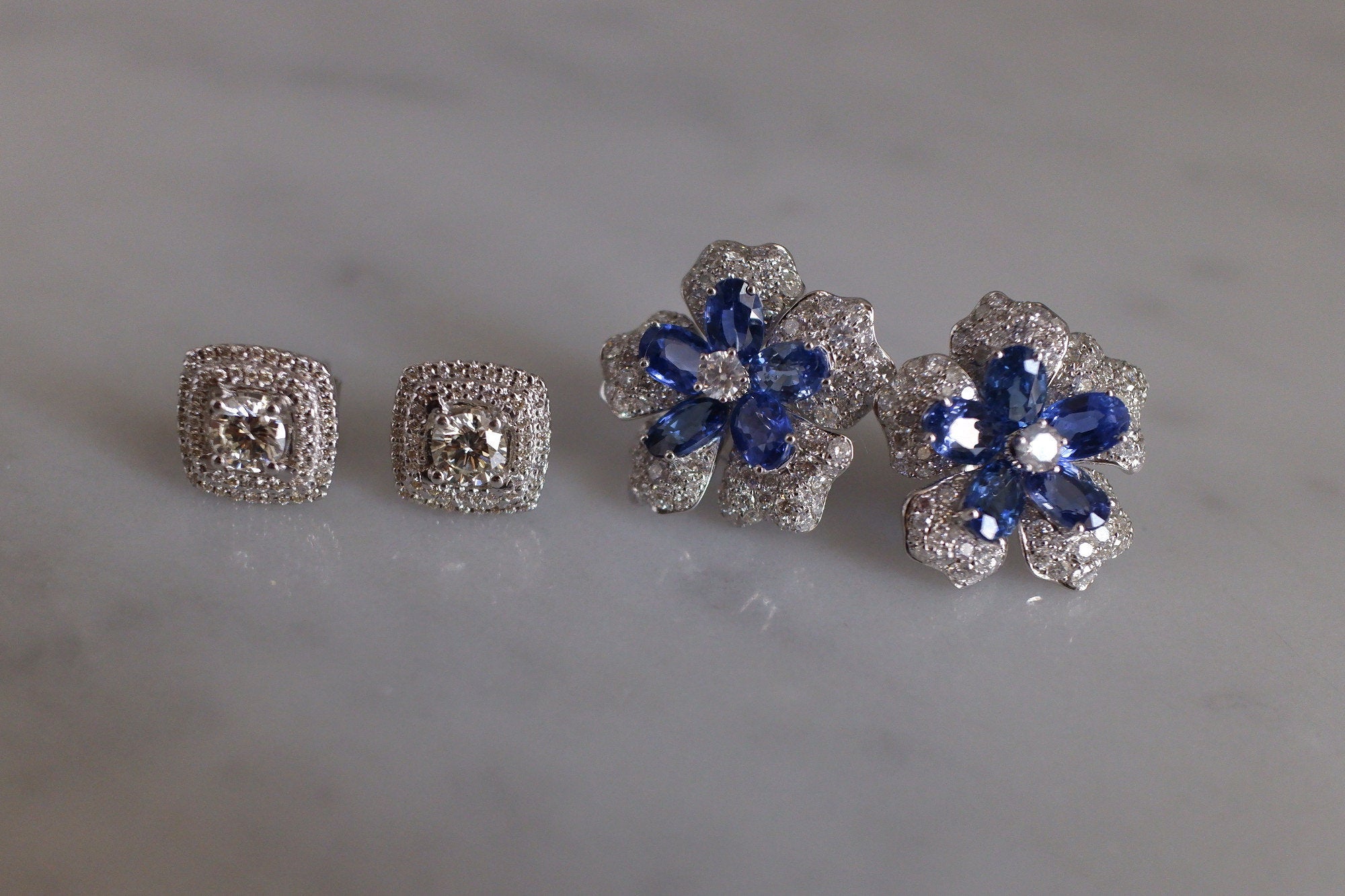 Square Diamond Cluster Stud Earrings 18k | Gem Gardener