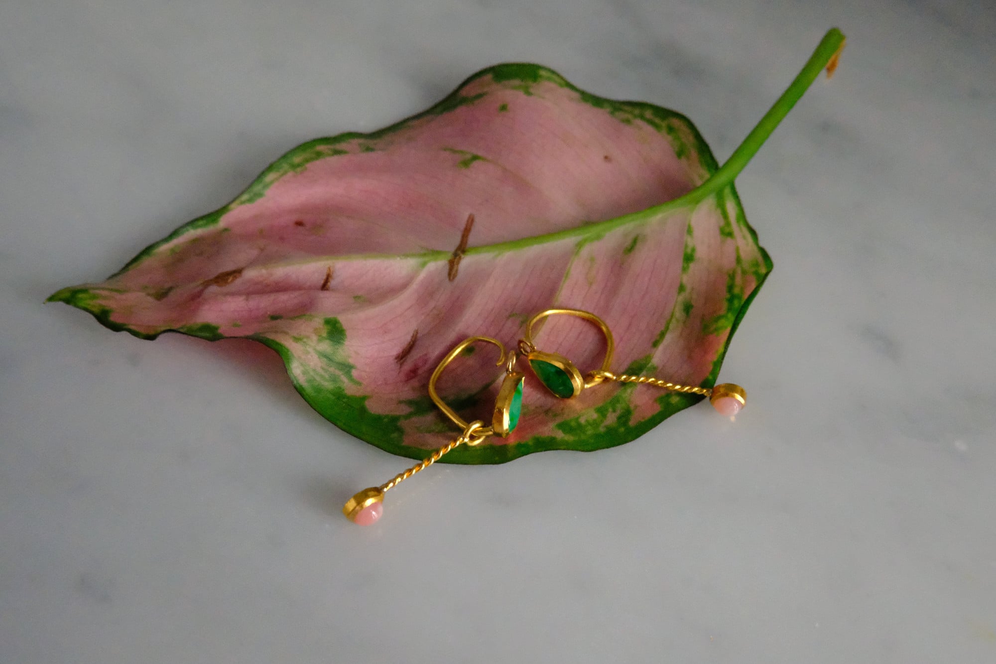 24k Gold Ancient Earrings Roman Jade Opal | Gem Gardener