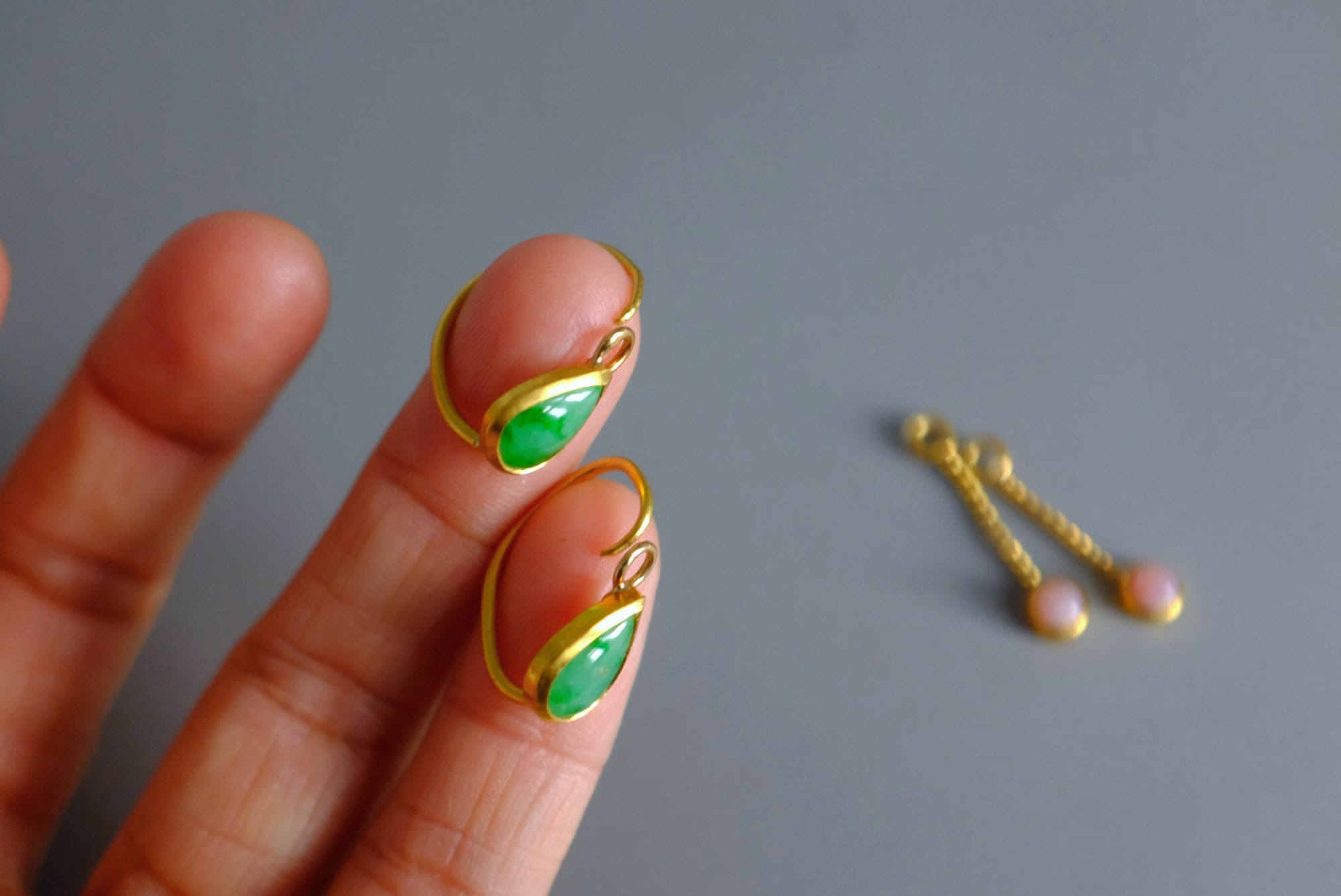 24k Gold Ancient Earrings Roman Jade Opal | Gem Gardener