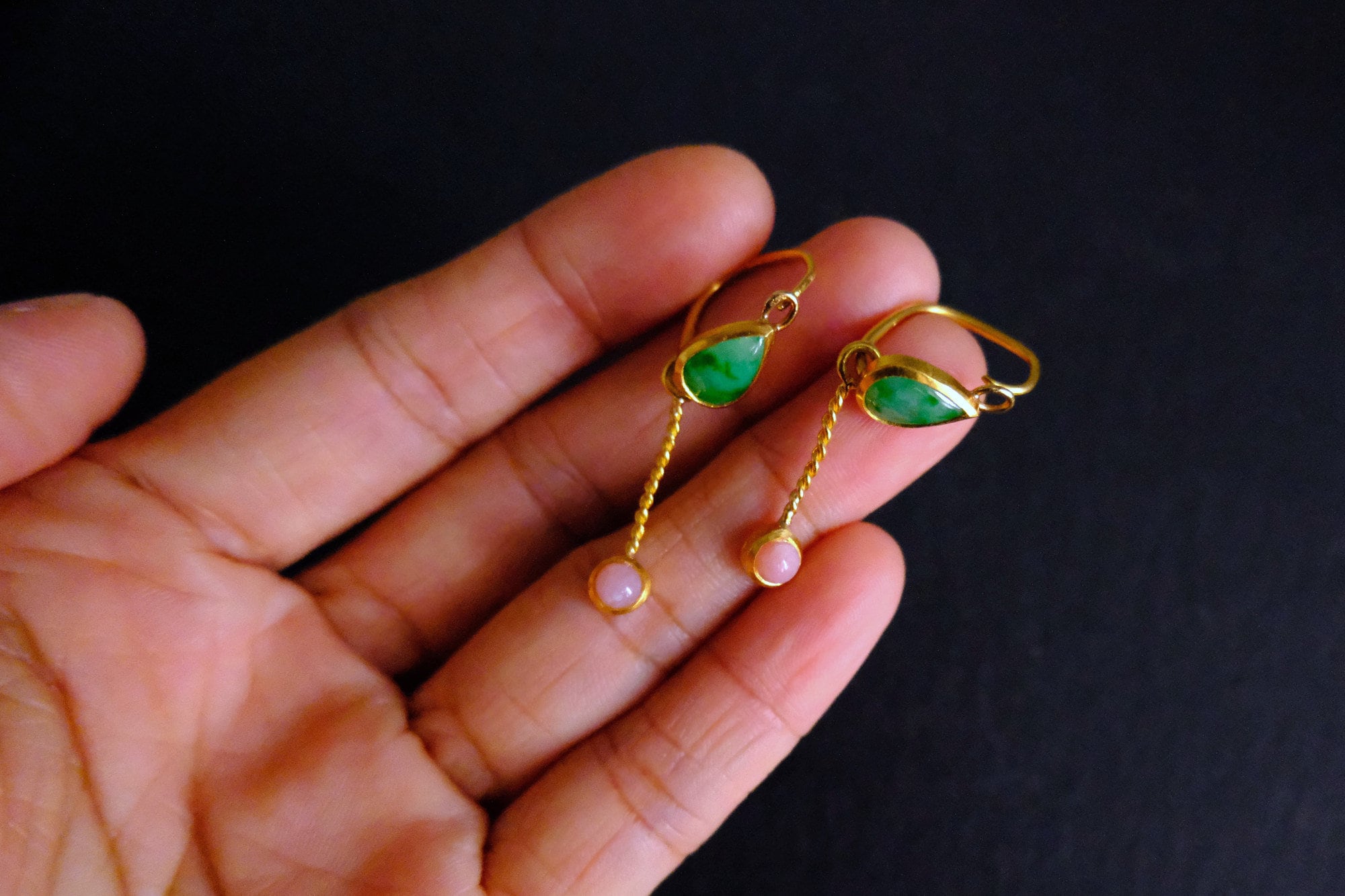 24k Gold Ancient Earrings Roman Jade Opal | Gem Gardener