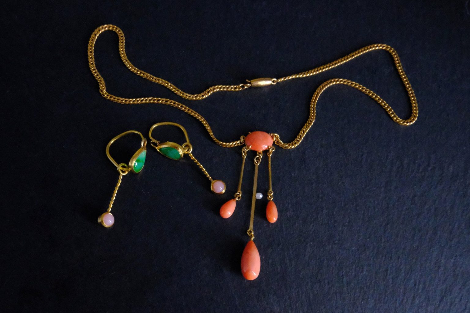24k Gold Ancient Earrings Roman Jade Opal | Gem Gardener