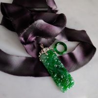 Long Antique Carved Jade Pendant 18k Chinese | Gem Gardener