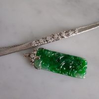 Long Antique Carved Jade Pendant 18k Chinese | Gem Gardener