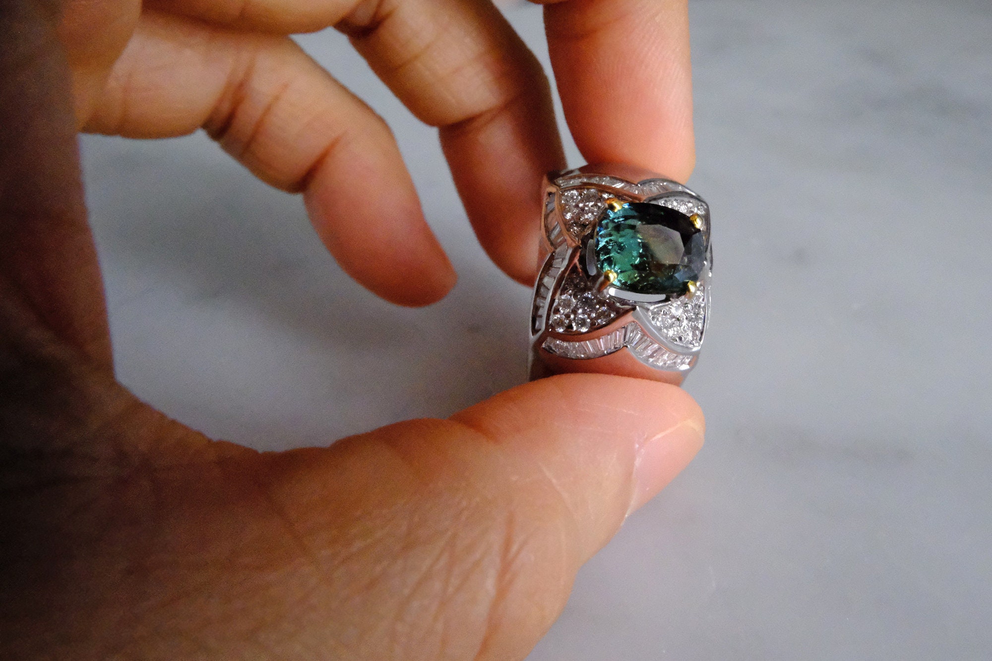 Rare Clean Alexandrite Diamond Ring 18k | Gem Gardener
