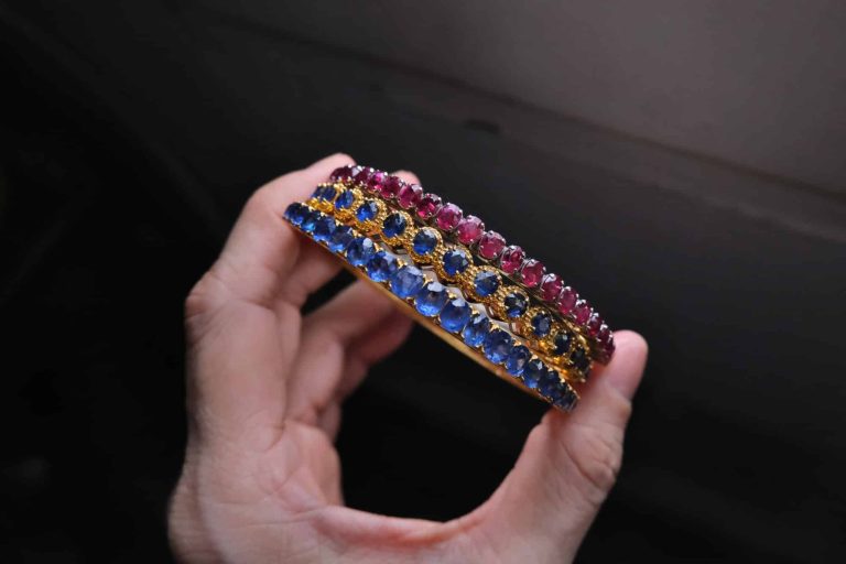 Burmese Sapphire Bracelet Cuff Bangle Vintage 18k | Gem Gardener