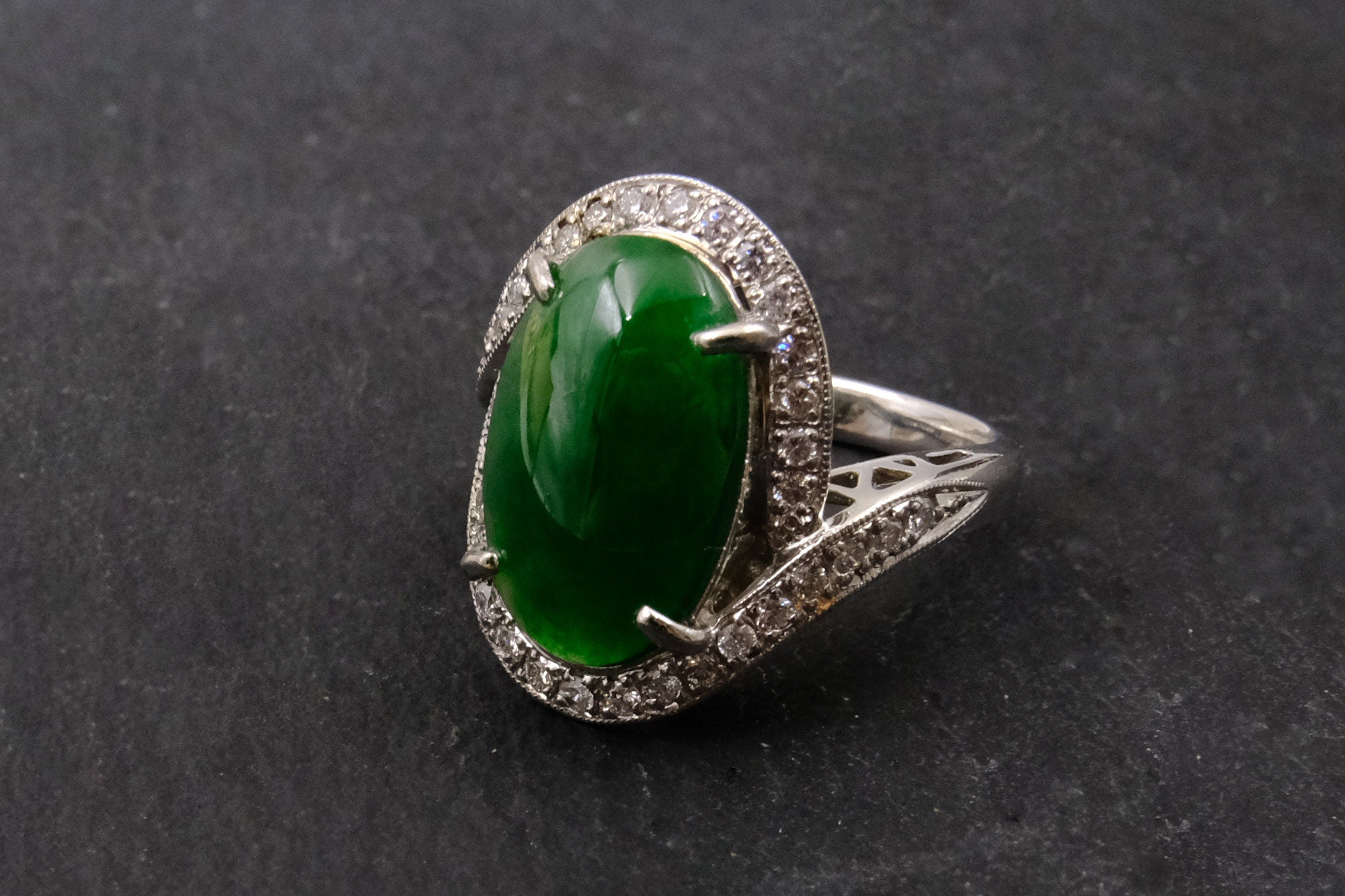 Bevel Jadeite Jade Platinum Ring | Gem Gardener