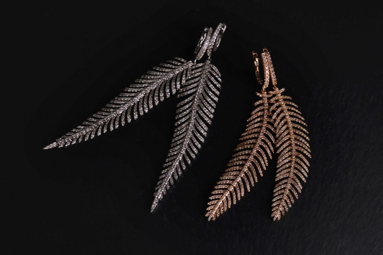 Superb Diamond Feather Earrings Long 18k | Gem Gardener