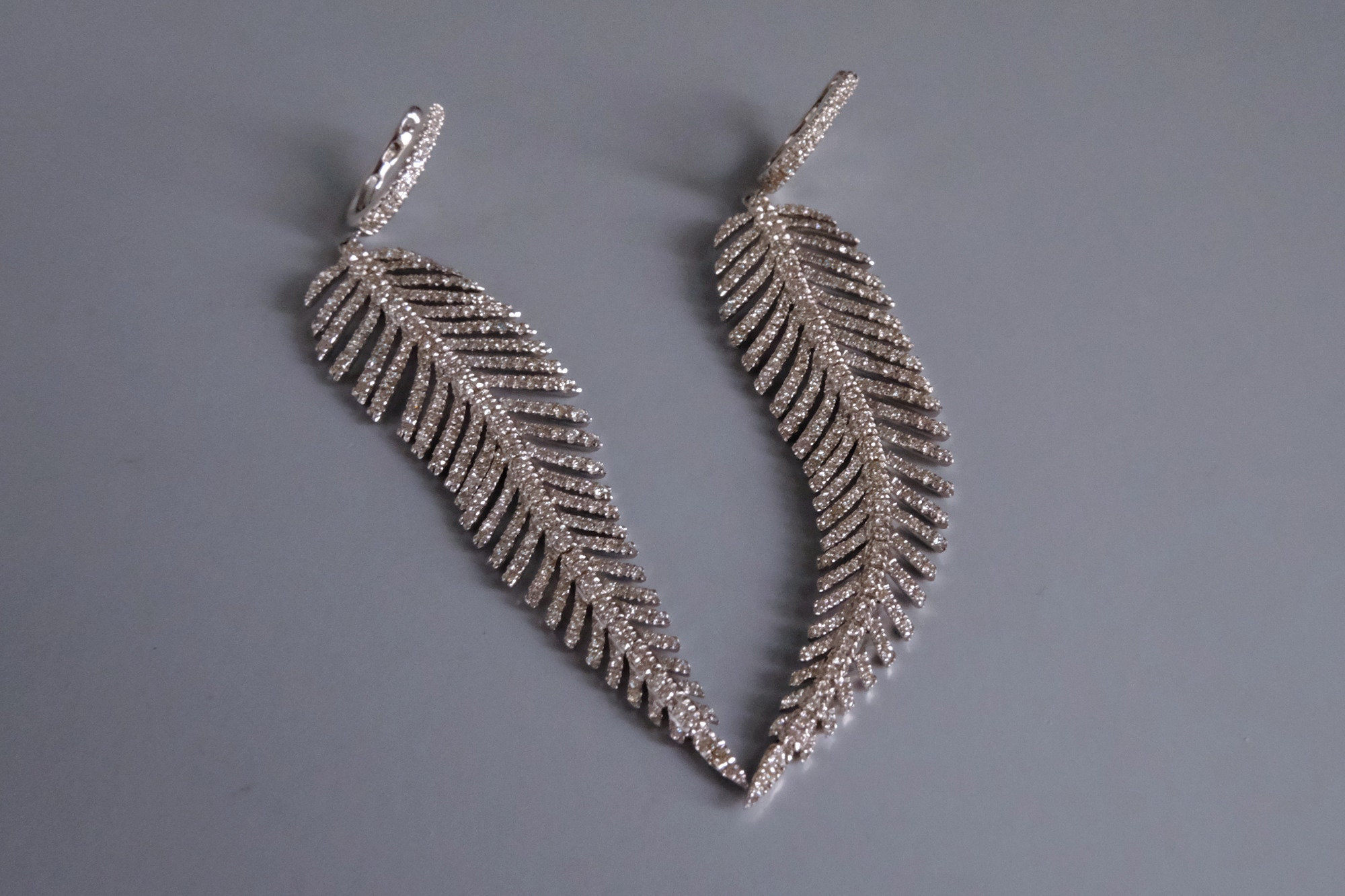 Superb Diamond Feather Earrings Long 18k | Gem Gardener