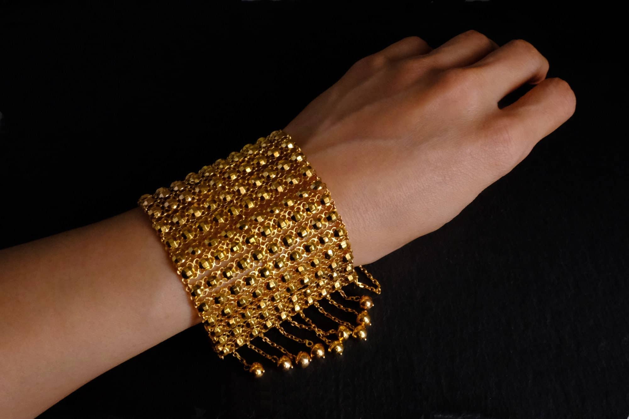 Ten Row Wide Gold Bracelet Chinese 22k Vintage | Gem Gardener