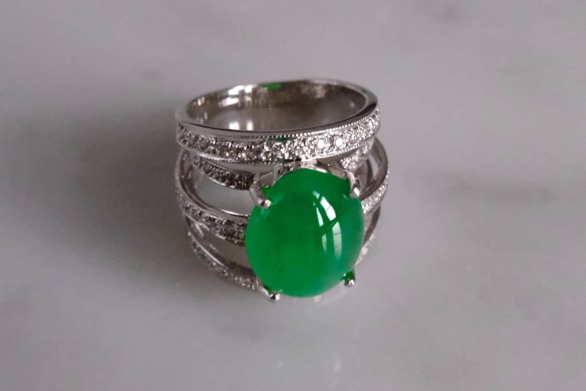 Green Jadeite Jade Diamond Ring Deco 18k | Gem Gardener