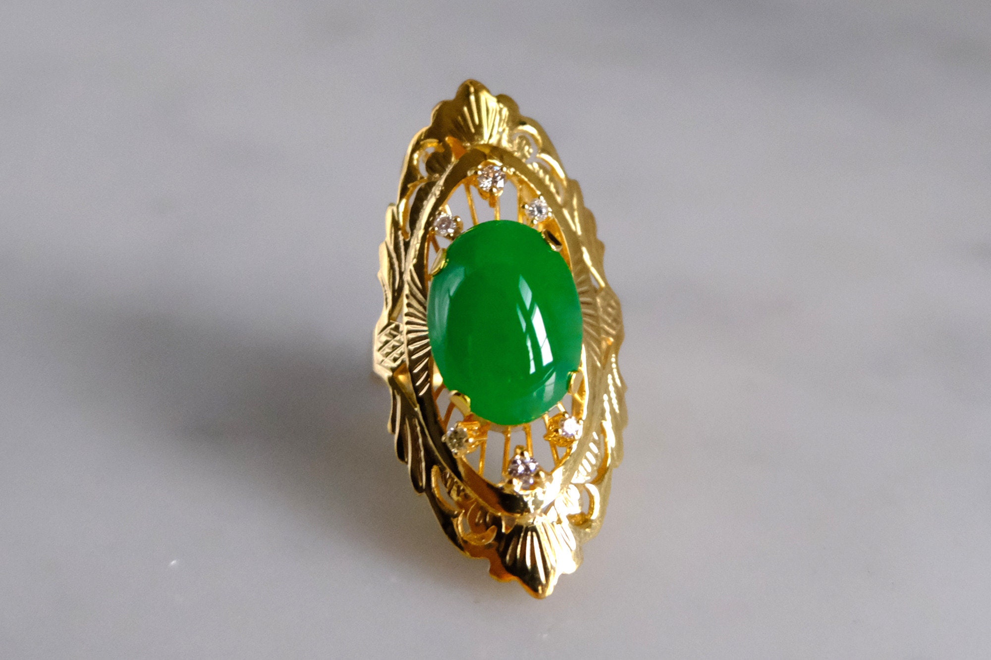 Antique Chinese Jade Ring Navette 20k | Gem Gardener