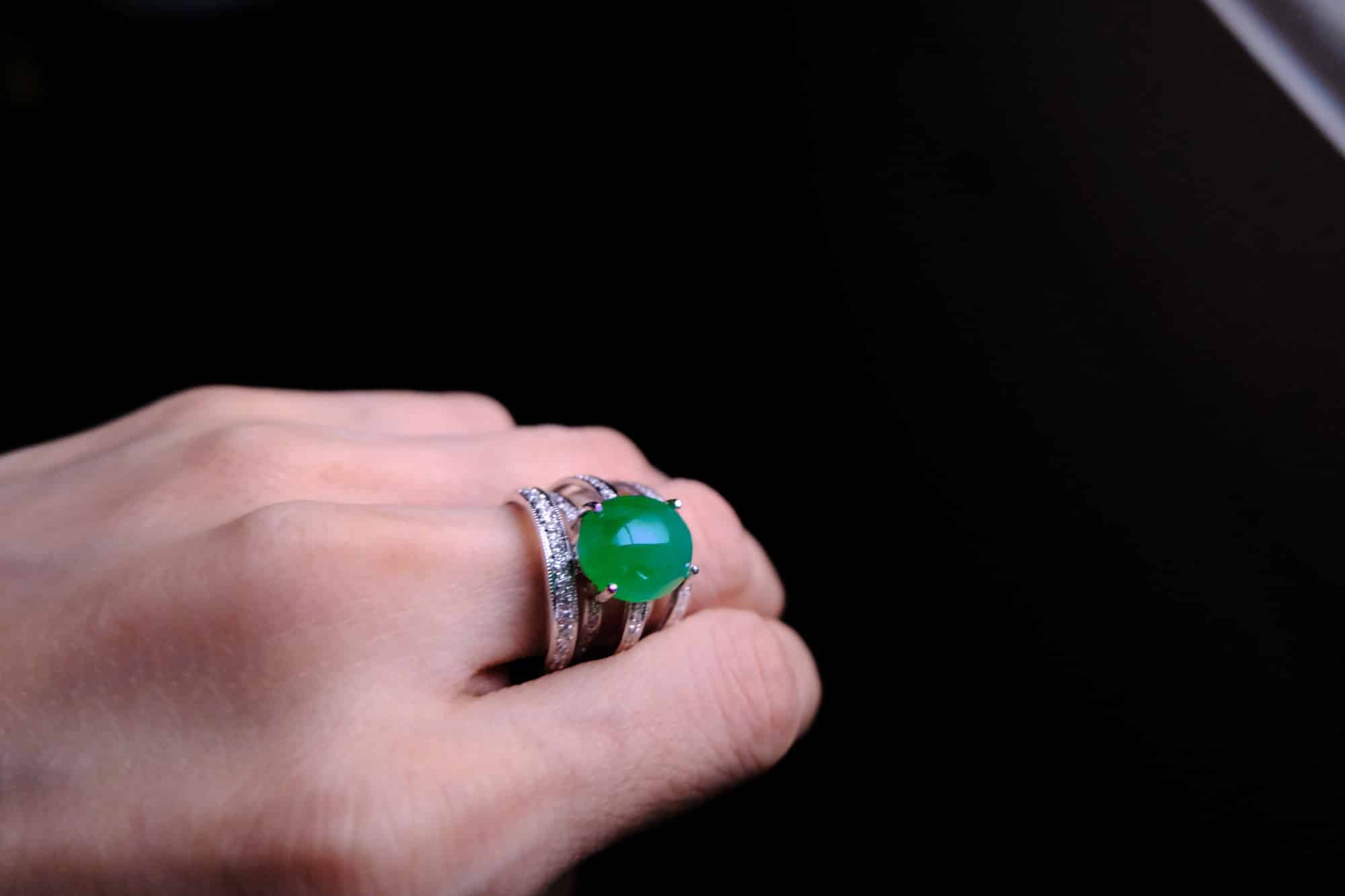 Green Jadeite Jade Diamond Ring Deco 18k | Gem Gardener