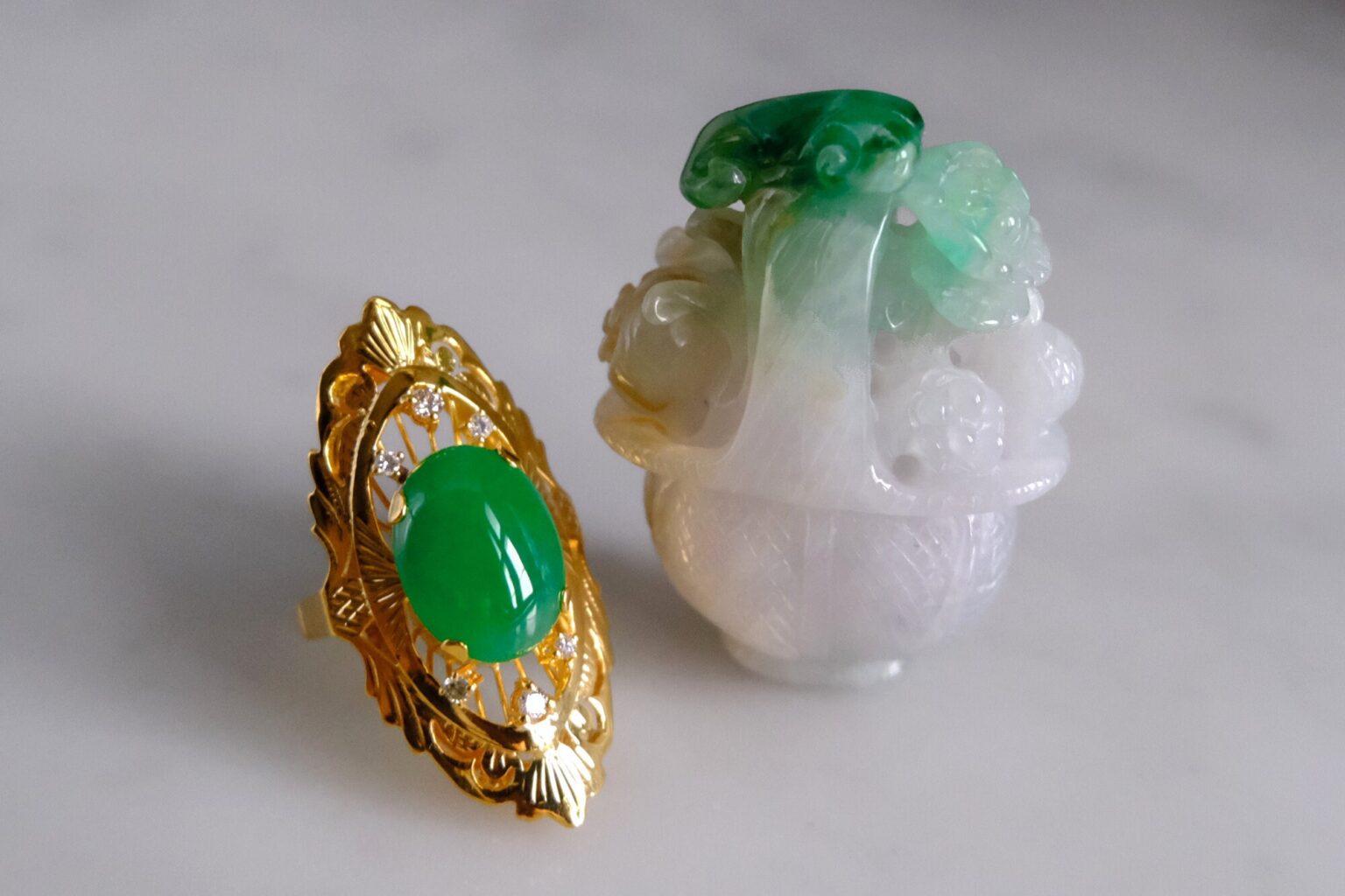 Antique Chinese Jade Ring Navette 20k | Gem Gardener