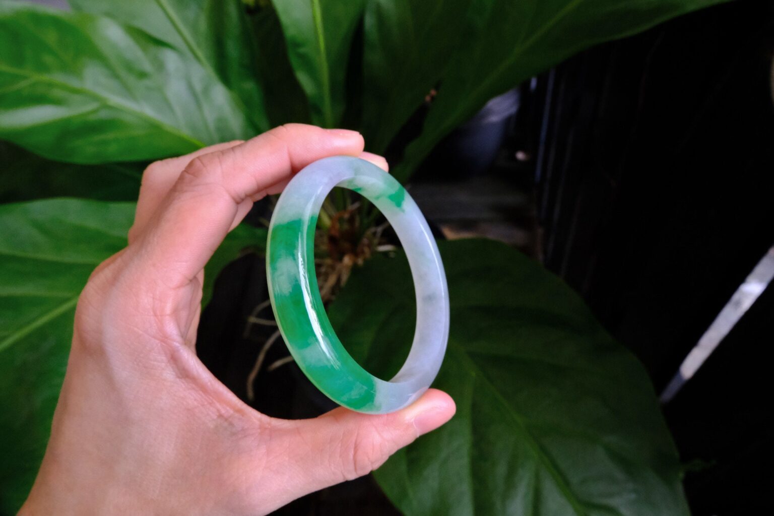High Quality Jade Bangle 54mm Icy Green | Gem Gardener