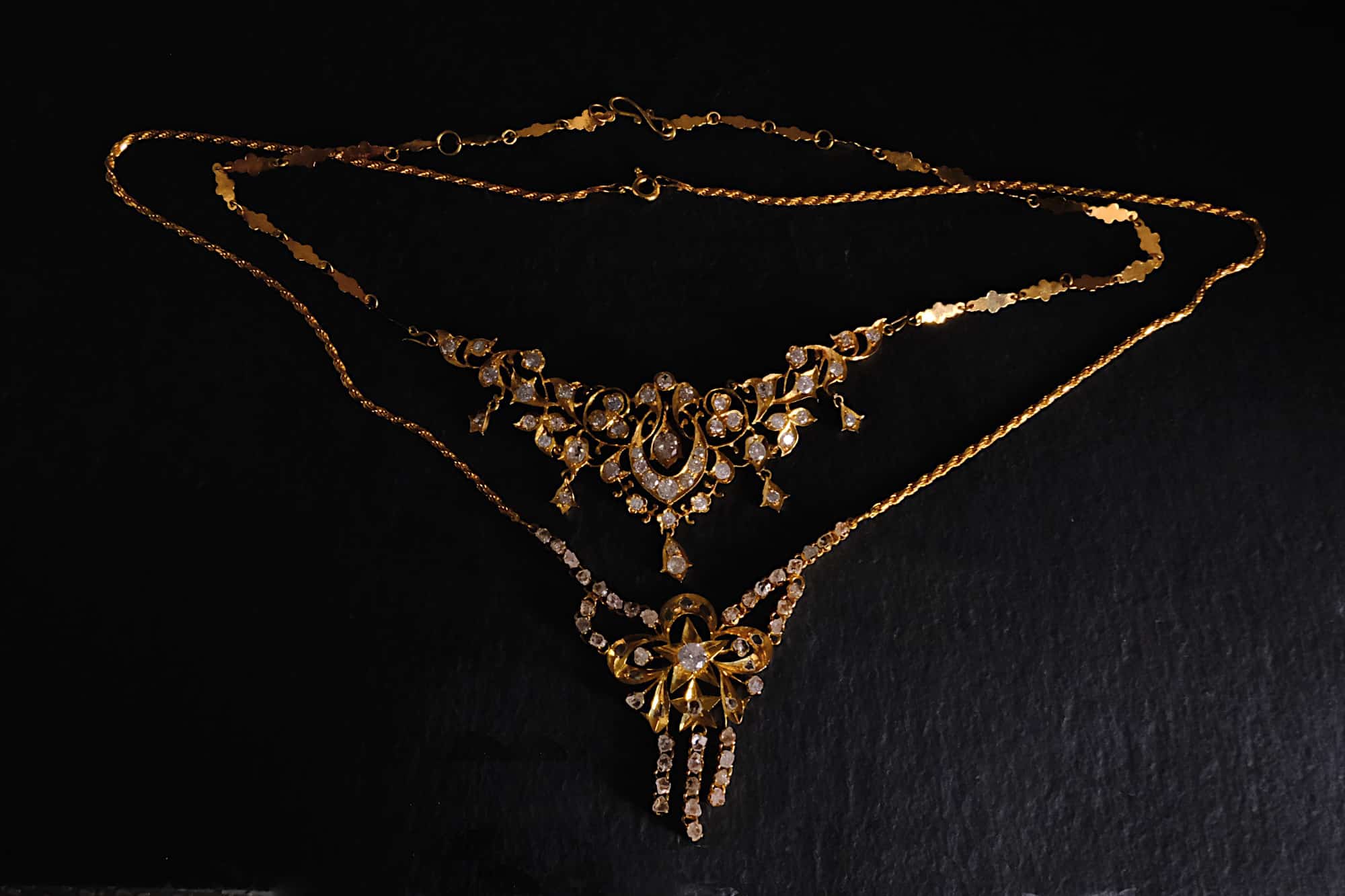 Antique Hand Cut Diamond Ribbon Peranakan Necklace 18k | Gem Gardener