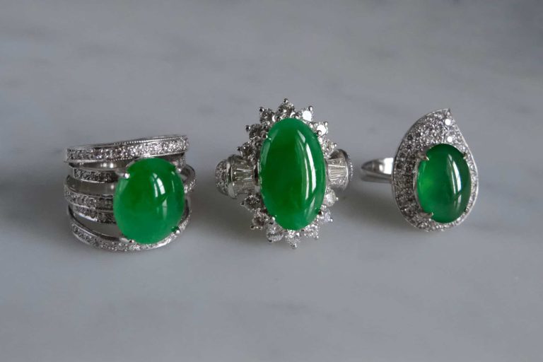 Icy Green Translucent Jade Ring Leaf 18k Vintage | Gem Gardener