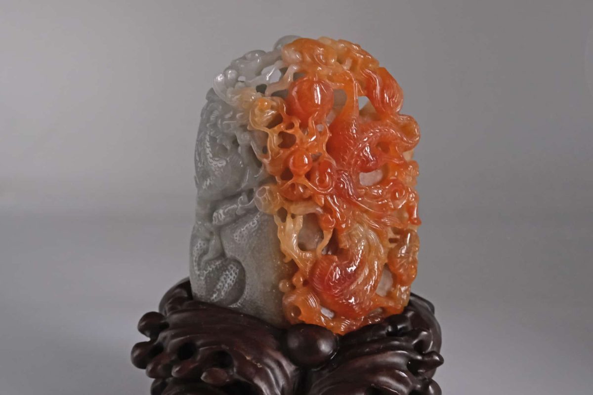Red Jadeite Carved Jade Dragon Figurine Republican | Gem Gardener