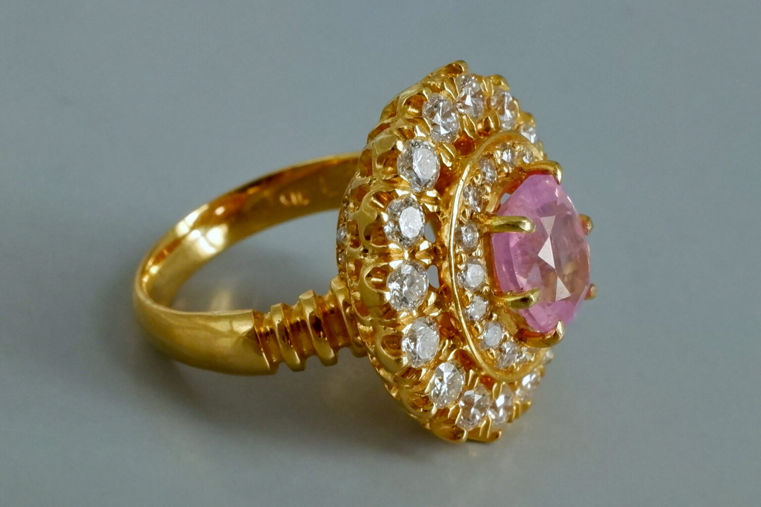 Natural Padparadscha Sapphire Ring 'Lotus' 22k | Gem Gardener