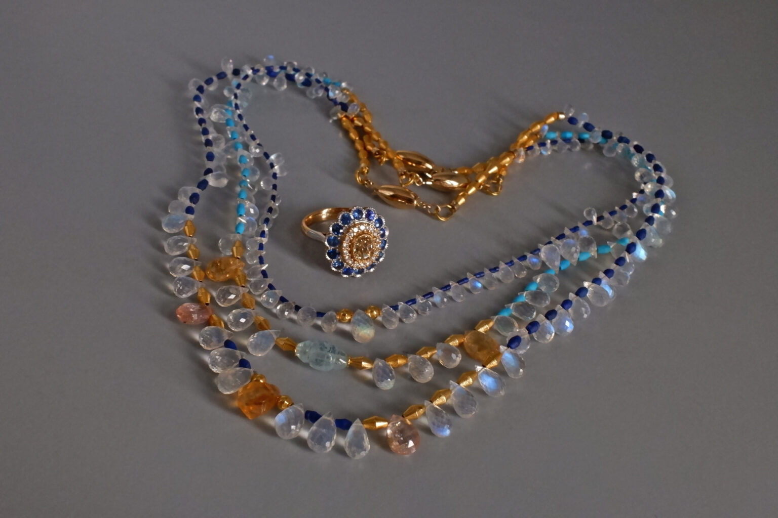 Medieval Moonstone Bead Necklace Lapis Turquoise 18k | Gem Gardener