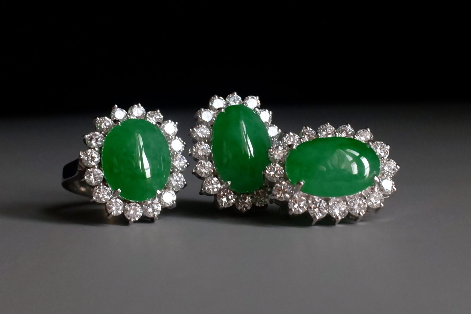 Sizable Jadeite Jade Earrings Ring Set Halo | Gem Gardener