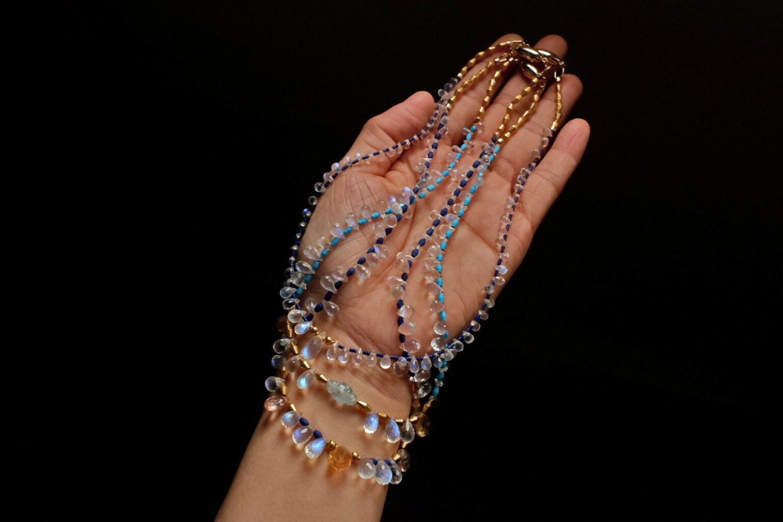 Medieval Moonstone Bead Necklace Lapis Turquoise 18k | Gem Gardener