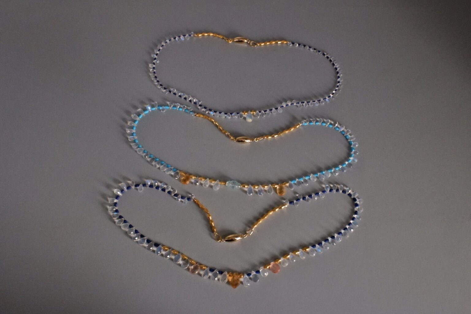 Medieval Moonstone Bead Necklace Lapis Turquoise 18k | Gem Gardener