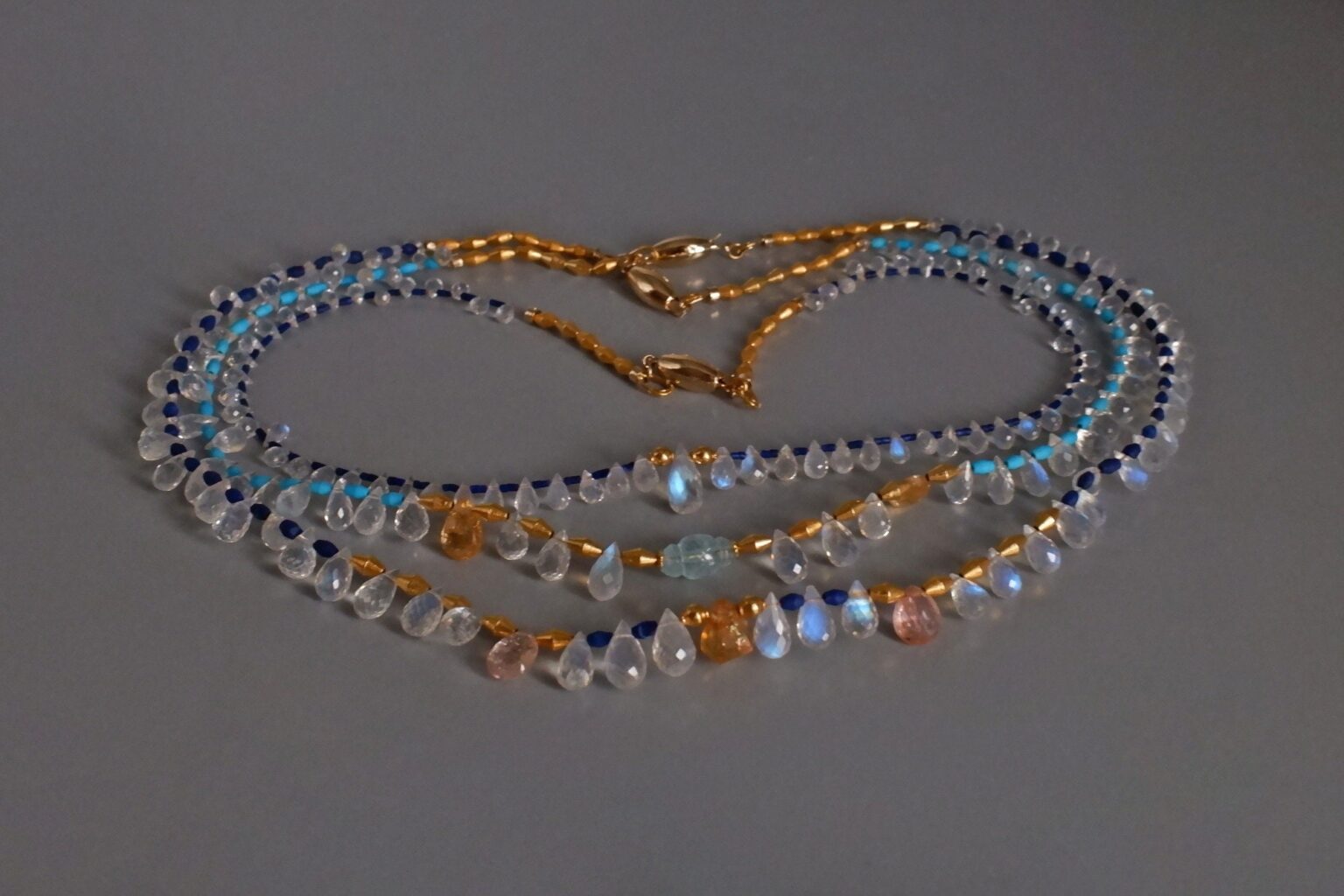 Medieval Moonstone Bead Necklace Lapis Turquoise 18k | Gem Gardener