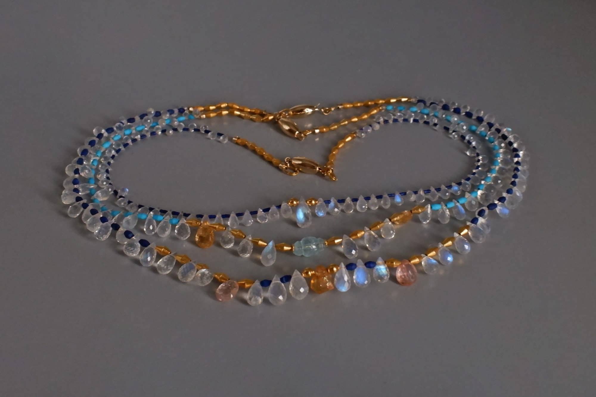 Medieval Moonstone Bead Necklace Lapis Turquoise 18k | Gem Gardener