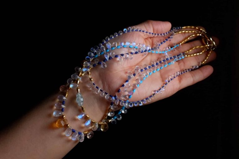 Medieval Moonstone Bead Necklace Lapis Turquoise 18k | Gem Gardener