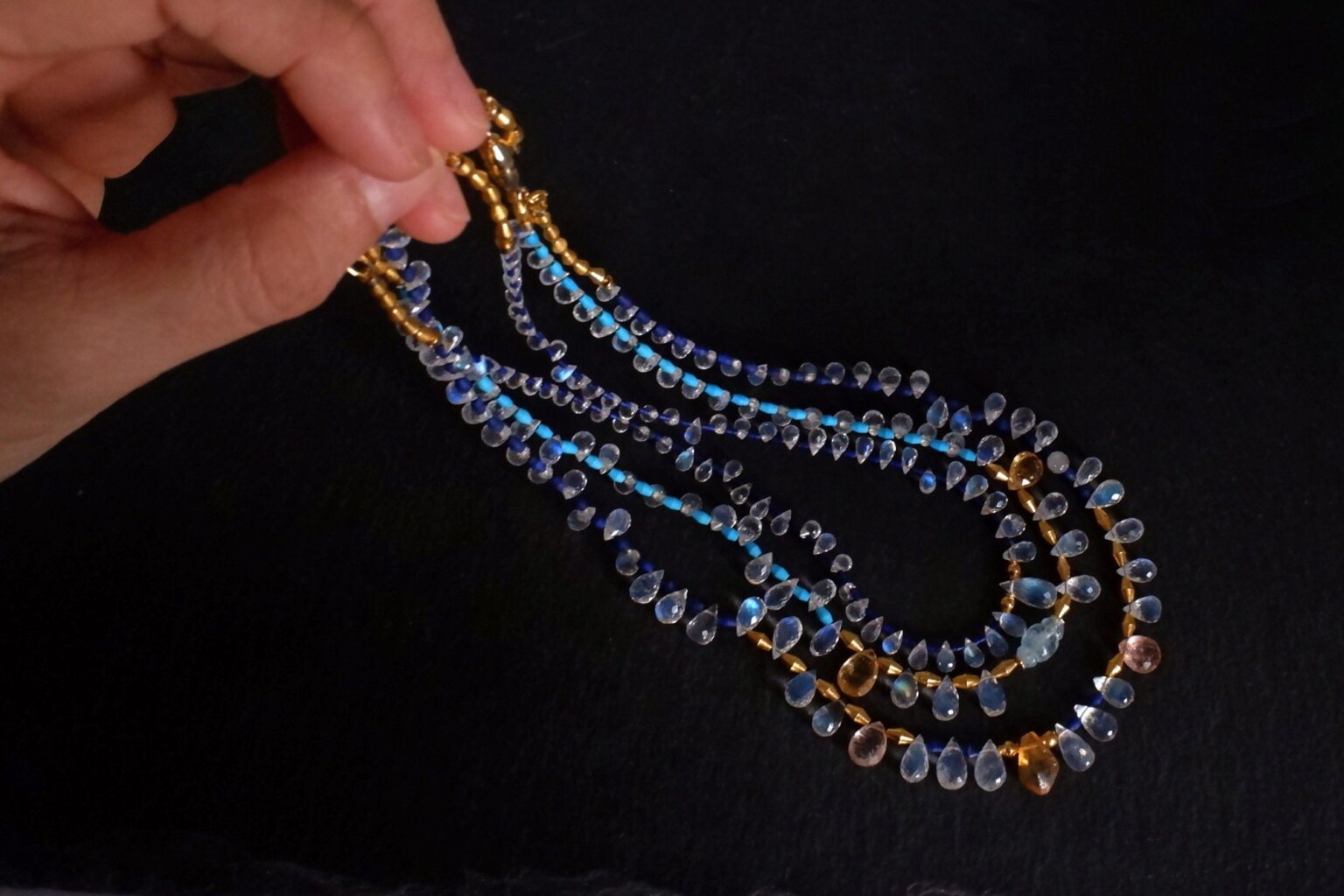 Medieval Moonstone Bead Necklace Lapis Turquoise 18k | Gem Gardener