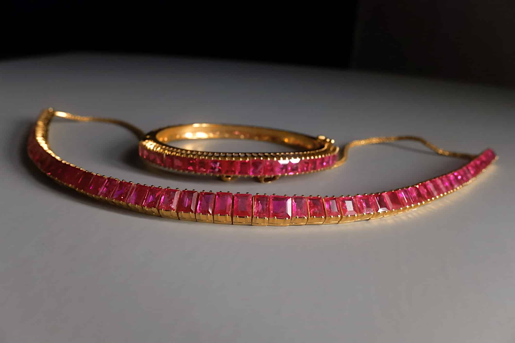 Unheated Burma Ruby Necklace Bangle Emerald Cut 22k Vintage | Gem Gardener