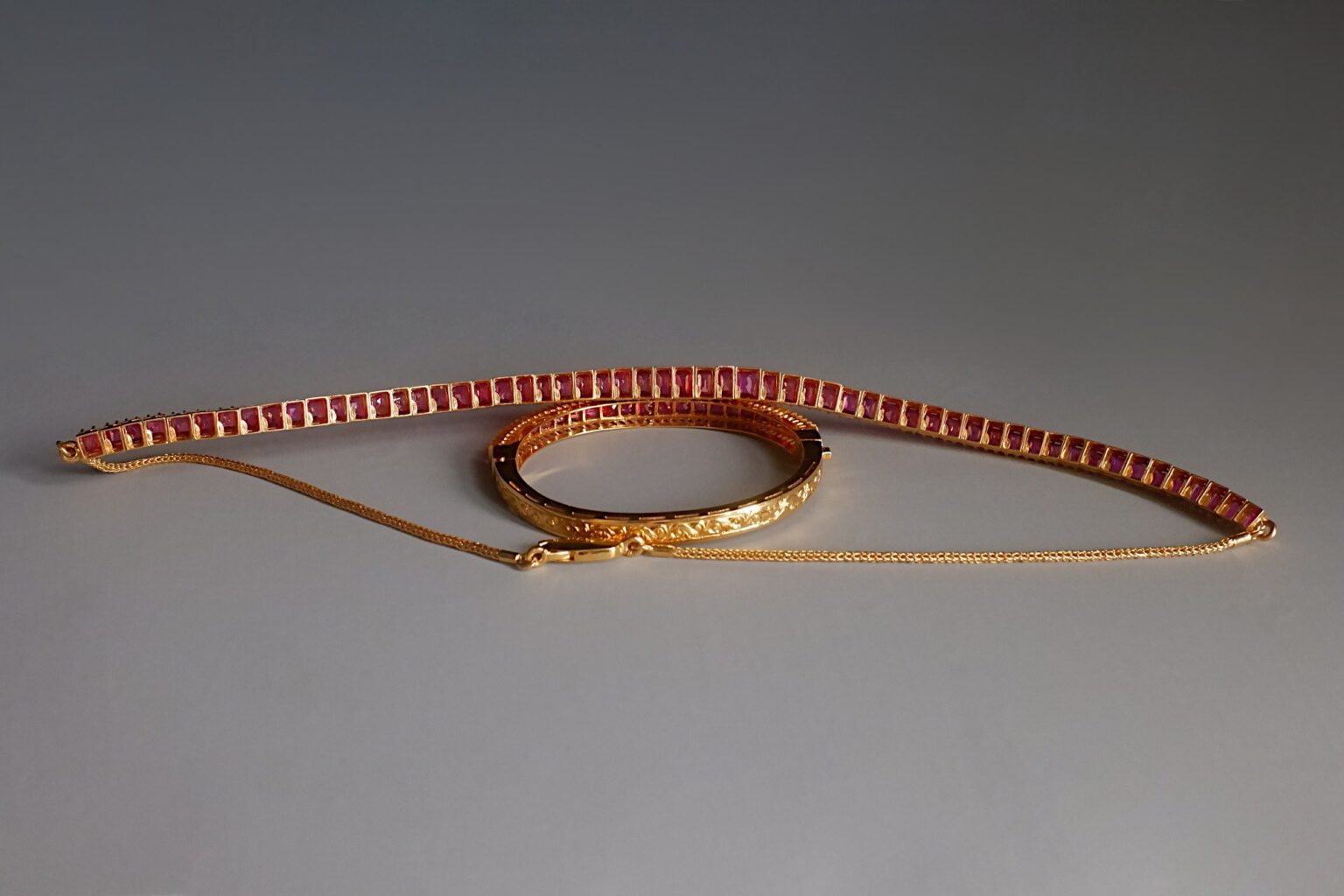 Unheated Burma Ruby Necklace Bangle Emerald Cut 22k Vintage | Gem Gardener
