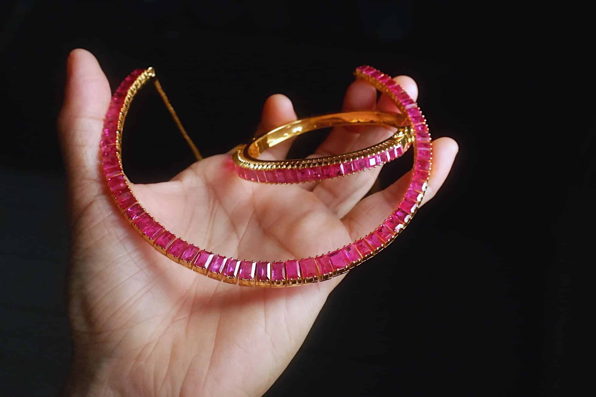 Unheated Burma Ruby Necklace Bangle Emerald Cut 22k Vintage | Gem Gardener